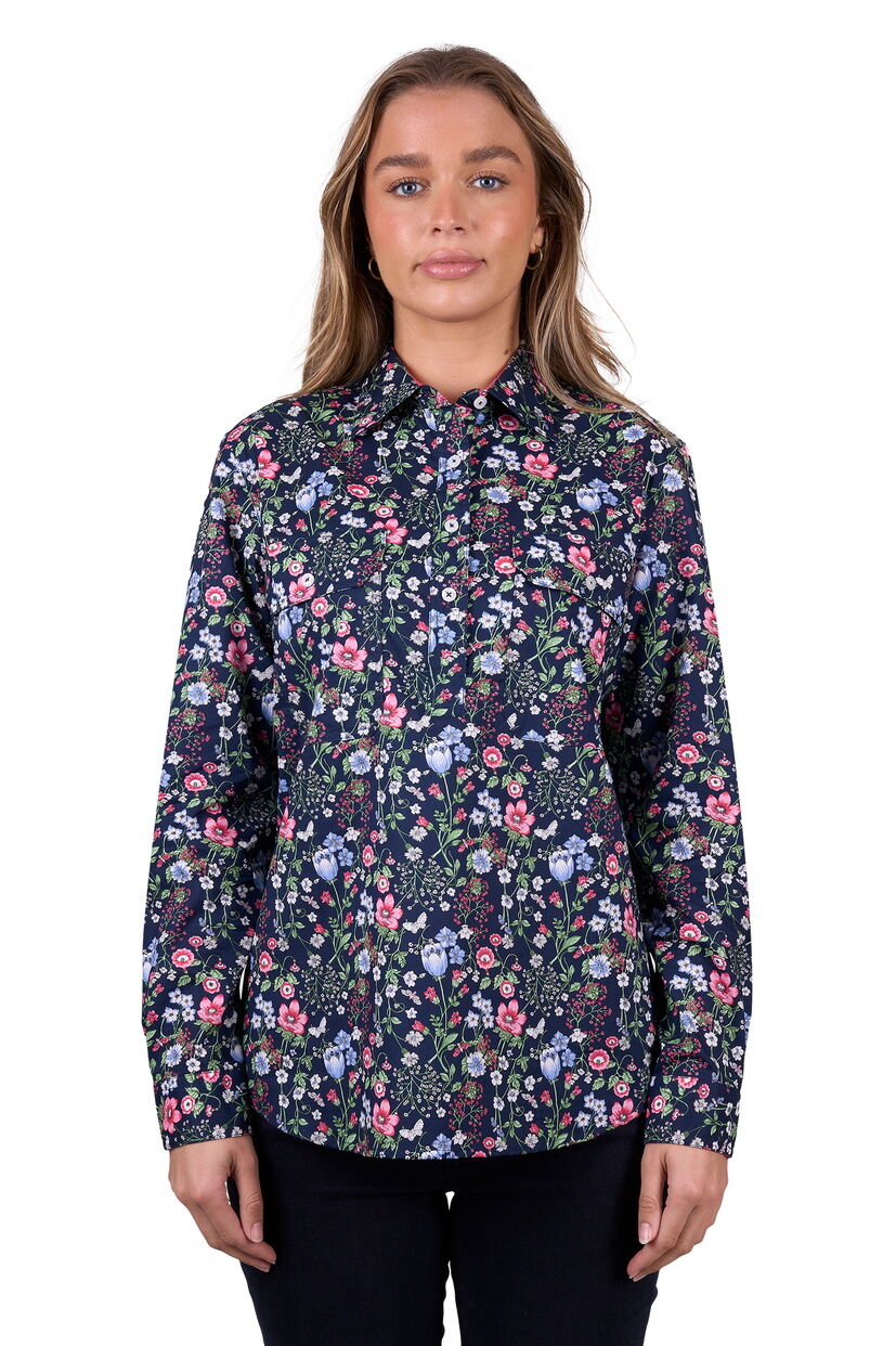 Buy Hard Slog Womens Raya Half Button L/S Shirt (H5W2101182) Navy ...