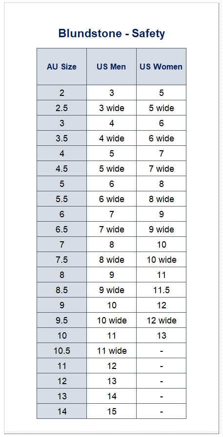 Sizing Guides Sizing - Blundstone