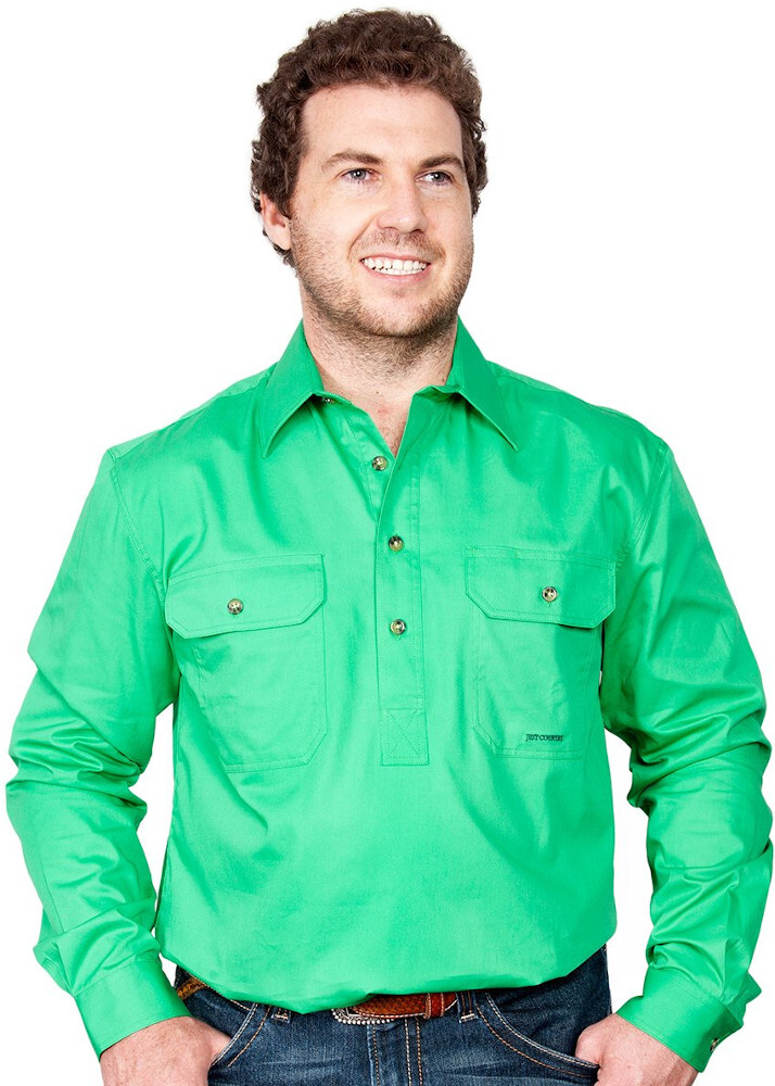 Buy Just Country Mens Cameron Half Button Work Shirt (10101) Ivy Green ...