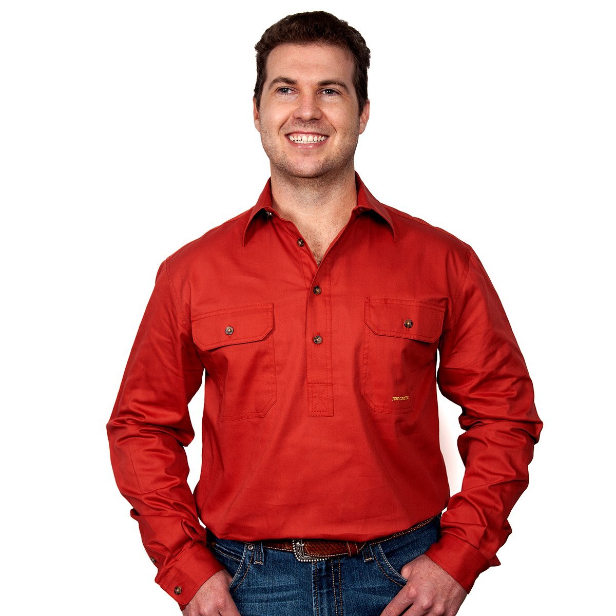 Buy Just Country Mens Cameron Half Button Work Shirt (10101) Rust ...