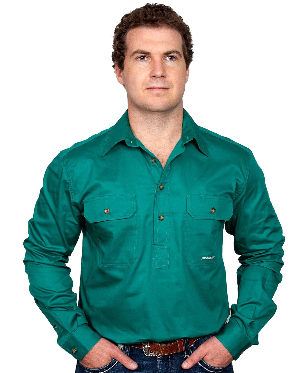Buy Just Country Mens Cameron Half Button Work Shirt (10101) Dark Green ...