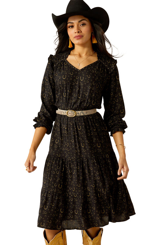 Buy Ariat Womens Blinged Out L/S Dress (10053967) Golden Horseshoes ...