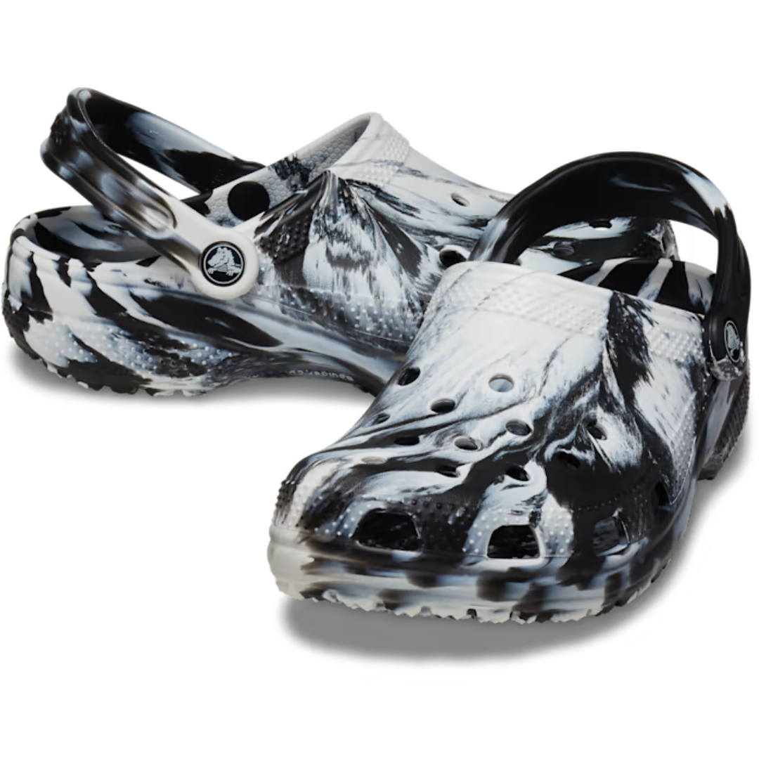 Crocs Unisex Classic Marbled Clogs (206867-103) White/Black | Allingtons