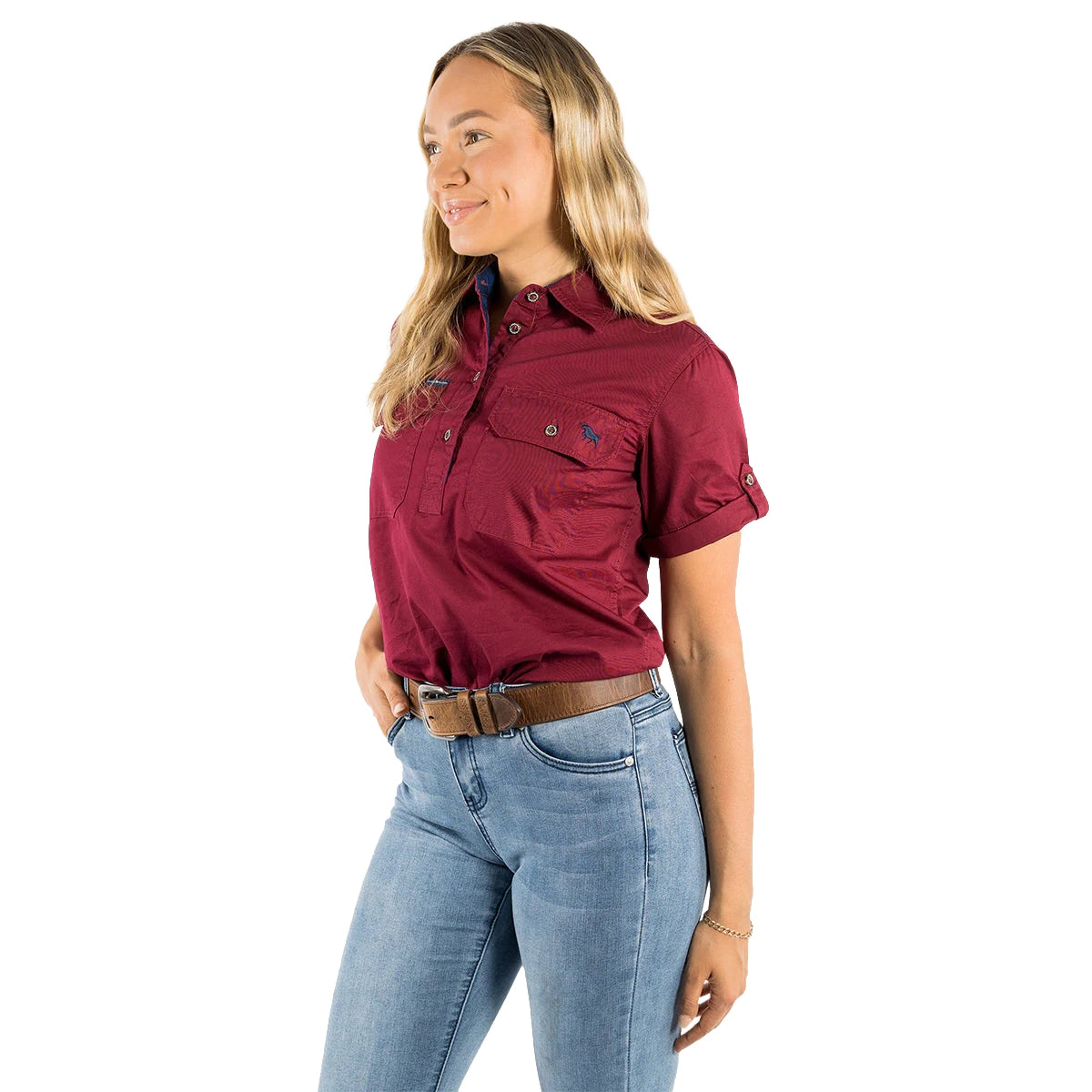 Ringers Western Womens Jules Half Button S/S Work Shirt (220210420) Bu ...