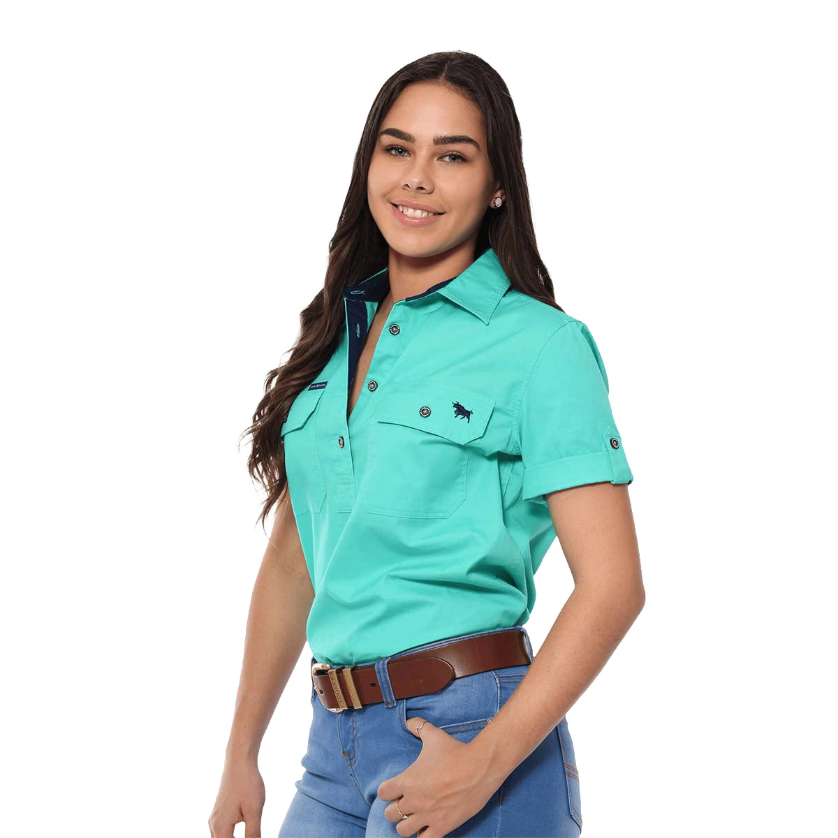 Ringers Western Womens Jules Half Button S/S Work Shirt (220210420) Mi ...